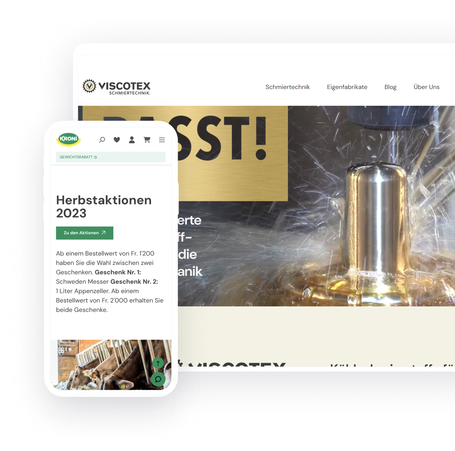 Kroni & Viscotex: 1 Shop, 2 Branchen. - Webwirkung